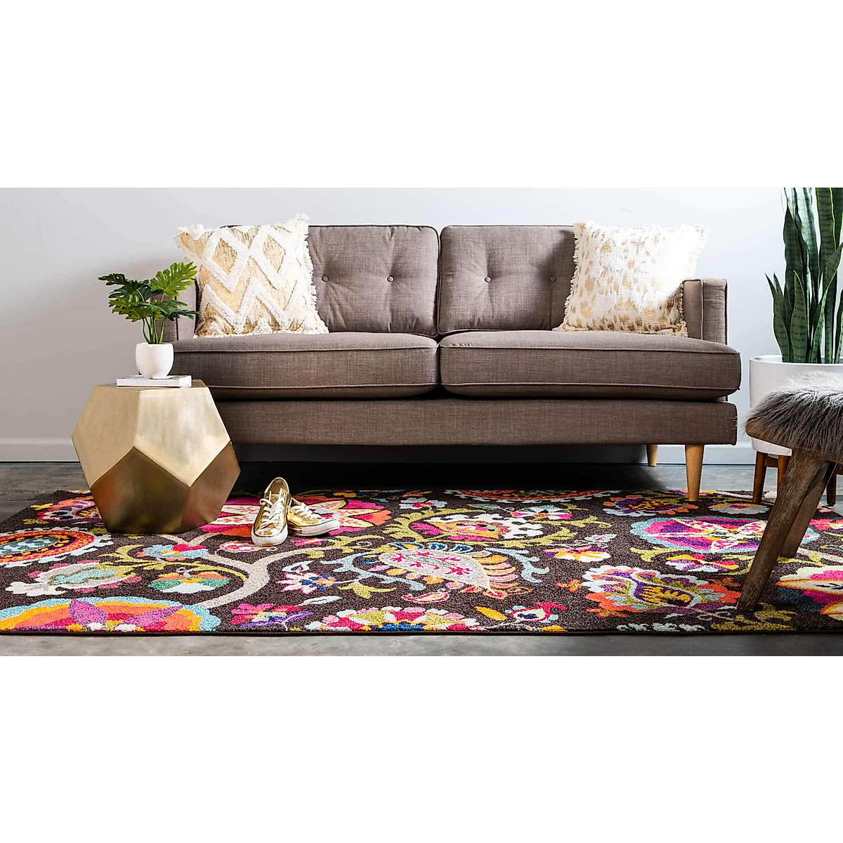 Unique Loom Estrella Collection Contemporary, Bohemian, Floral, Abstract, Paisley Area Rug, 7' 1" x 10' 0", Brown/Beige