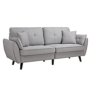 Shintenchi 79" Modern Fabric Loveseat Sofa Couch for Living Room Upholstered Large Size 2-Seat Low Back Deep Seat with 4 Pillows Furniture for Bedroom, Office Easy Assembly Light Grey