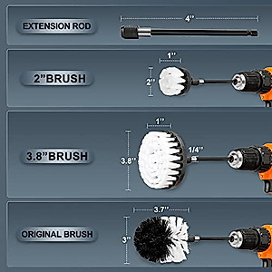 Soft White Drill Brush Attachment Set - Car Interior Detailing Kit, All Purpose Power Drill Brush with Extend Attachment for Car, Boat, Seat, Carpet, Upholstery, Bathroom, Grout, Floor and Tile