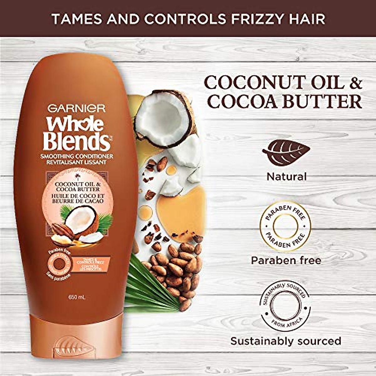 Garnier, Whole Blends Conditioner with Extracts Count, Coconut Oil & Cocoa Butter, Coconut Oil/Cocoa Butter, 12.5 Fl Oz