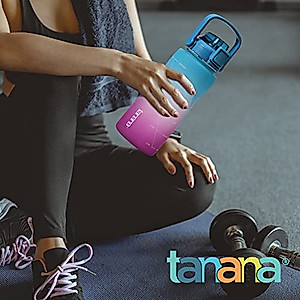 TANANA 64oz Half Gallon Water Bottle With Sleeve, No Chemical Smell, No Leaking, Tritan/BPA Free 1/2 gallon water jug with Time Marker/Straw/Handle for Women/Men to Use in the Gym