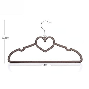 Heart-Shaped Flocked Hanger Non-Slip no Mark Love Home Clothes Hanger Plastic Thickened Wardrobe Hanger - Pack of 10 Brown