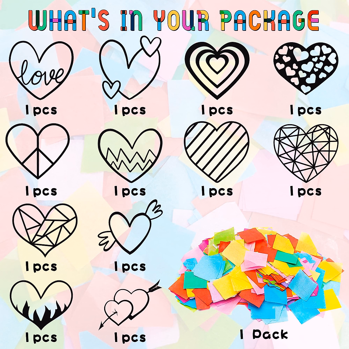 Haooryx Valentine’s Paper Craft Kits - 12-Piece Valentine’s Day Kids' Heart-Shaped Paper Suncatcher Kit DIY Craft Kids Stained Glass Effect Decorations Classroom Handcraft Art Supplies Party Favors