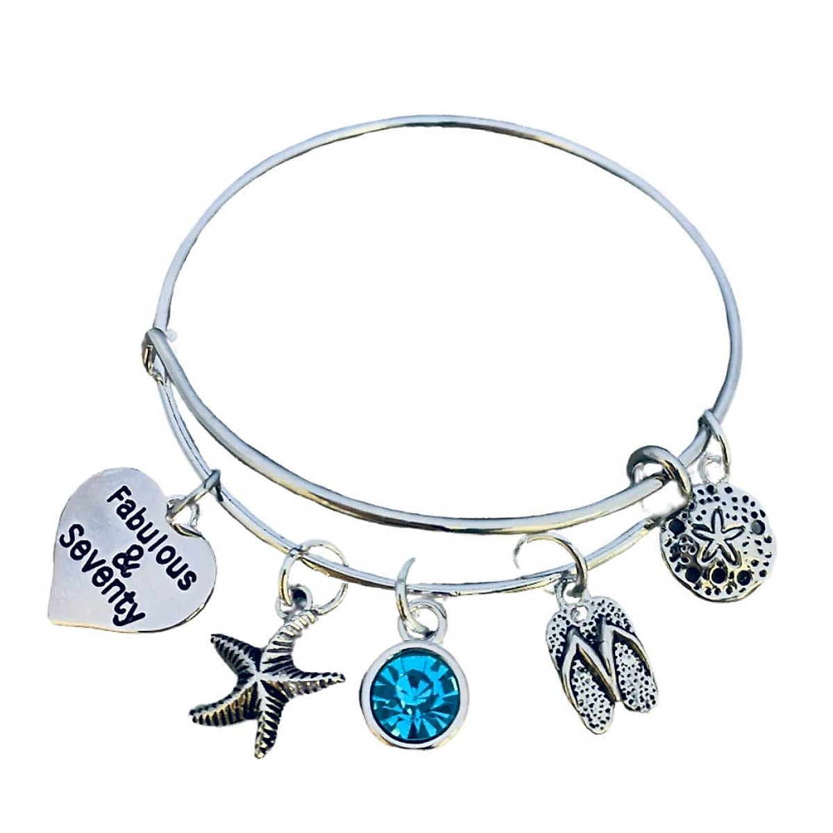 Infinity Collection Birthday Charm Bangle Bracelet, Silver Plated Nautical Beach Jewelry, Birthday Gift for Beach Women (60th)