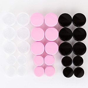 ZEJIA 30pcs Small Travel Containers, Sample Containers with Screw Lids, 5 Size 3/5/10/15/20 Gram Sample Jars, Makeup Small Travel Jars, with Labels and Mini Spatulas