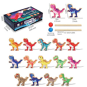 Dinosaur Stacking Toy Wooden Animal Puzzle Children's Dino Education Stacking Toy, Used in Children's Montessori Toys As Gifts for 3-7 Years Old Boys and Girls