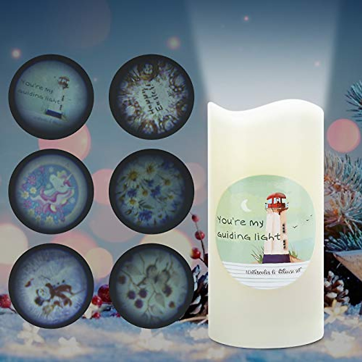 ViaGasaFamido LED Electronic Candle LightNovelty Lighting Flameless Candles Flameless Projector Candle LightCandle Rotating Night Light for Living Room Garden Home Table Decoration