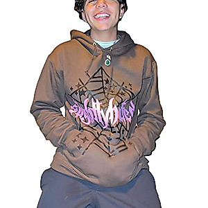 ZJLJAYCHOU Women's Men's Y2k Hoodie Spider Web Graphic Print Sweatshirt Gothic Oversized Jackets (Brown, XL)