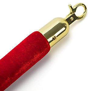 4.5 Foot Red Velvet Rope - 1.5" Rope Barrier with Metal Clips for Ball Top Stanchions by Pudgy Pedro's Party Supplies (Gold)