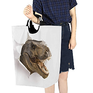 SUABO Laundry Hamper Round Storage Dinosaur T-Rex Through The Paper Wall Large Storage Basket Clothes Laundry Hamper Toy Books Holder Collapsible Basket