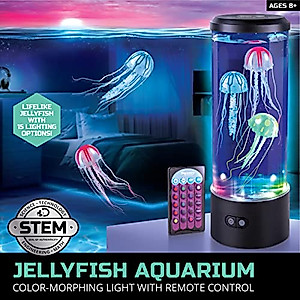 Discovery #Mindblown Jellyfish Aquarium Color-Morphing Lamp with 15 Light Options and Remote Control, Educational Biology Themed Bedroom Light for Kids & Adults Ages 8 and Up