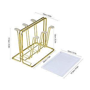 KCGANI Cup Bottle Drying Rack Stand, Metal Mugs Holder with Drain Tray, 6 Hooks Drying Organizer with Handle, Non-Slip Mugs Cups Organizer for Home Kitchen Countertop, Cabinet, Pantry