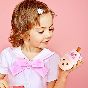 Skylety 8 Pieces 5 Inch Tea Keychain Plush Bubble Tea Key Chain Plush Toy Teacup Milk Tea Plush Stuffed Pendant Bubble Tea Plush for Bubble Tea Lover Kids Teens Party Favors, 8 Styles