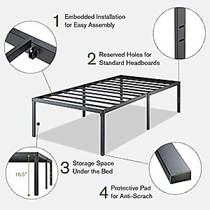 IMUsee Heavy Duty Twin Size Platform Bed Frame with 18 inch Large Under Bed Storage Space, Sturdy Metal Frame/Mattress Foundation/No Box Spring Needed/Easy Assembly/Noise-Free