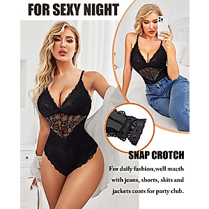 Avidlove Lingerie for Women Teddy Lingerie Snap Crotch Sexy Lace Bodysuit One Piece Teddy(Black,S)