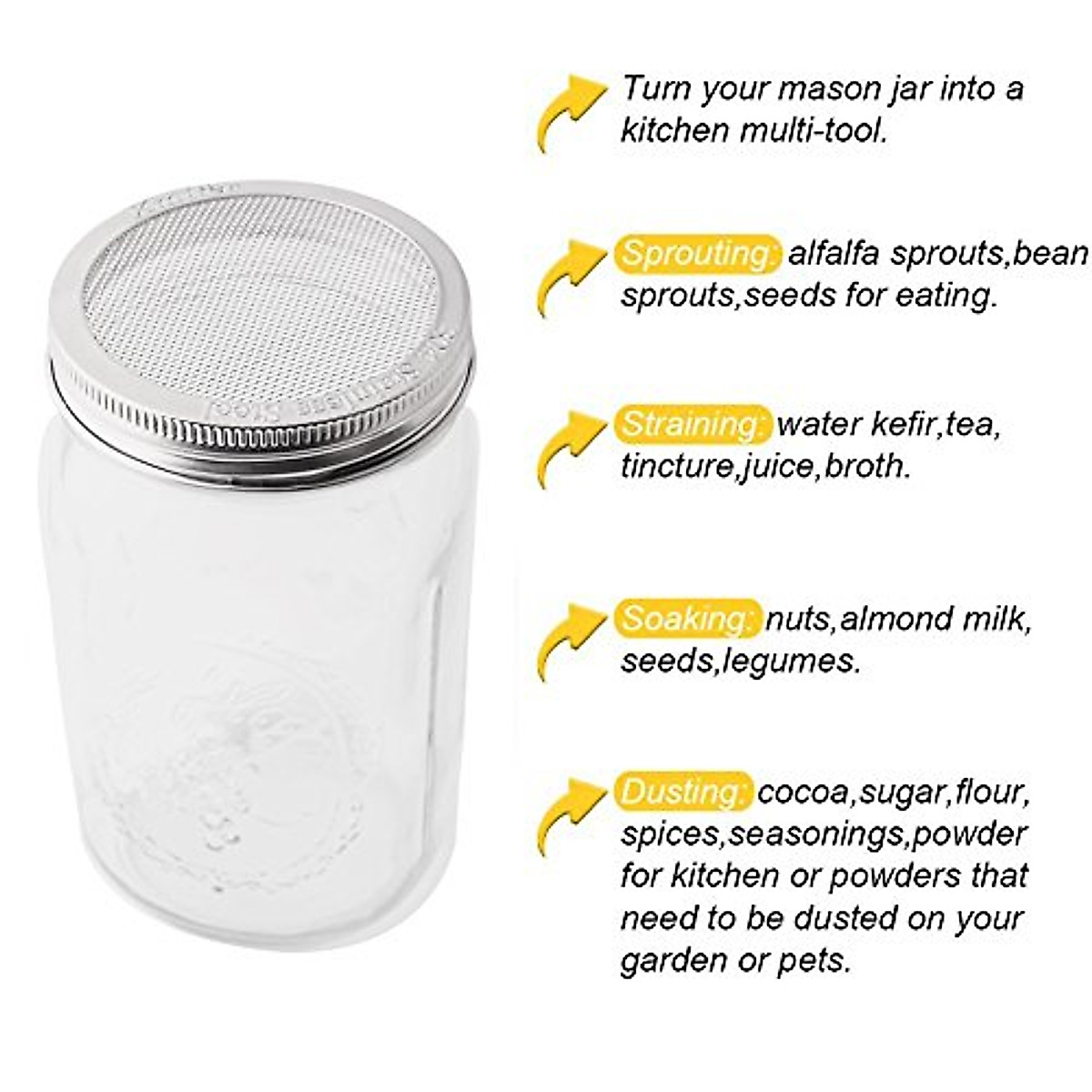 Sprouting Jar Strainer Lid - For Growing Organic Sprouts & Sprouter Screens - 304 Stainless Steel