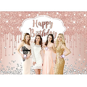 ASOONYUM 7x5ft Pink Gold Happy Birthday Backdrop Rose Golden Sparkling Diamond Background for Photography Girls Women Sweet 16th 18th 21th 40th 50th Birthday Party Decorations Cake Table Banner
