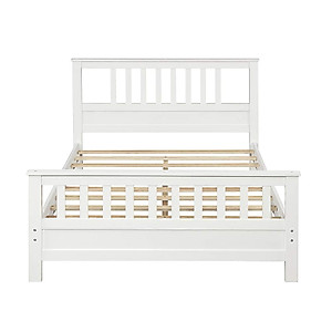 MERITLINE Full Bed Frame, Platform Wood Bed Frame with Headboard, No Box Spring Needed (White, Full)