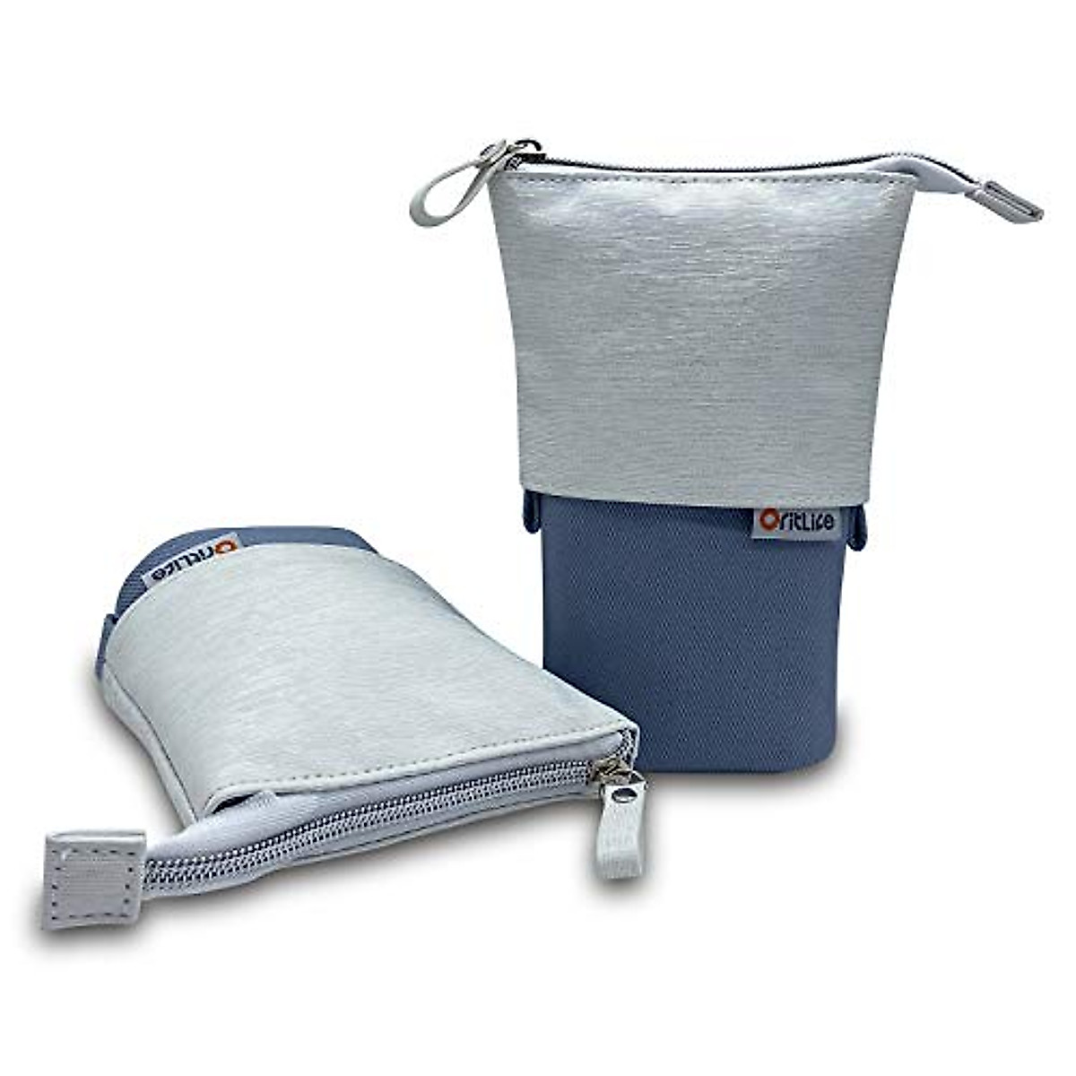 Oritlife Pop-up Pencil Case, Transformer Standing Stationery Pencil Holder PU+Cotton, Telescopic Pencil Pouch Bag Cosmetic Bag With Zipper For School College Office (Blue)