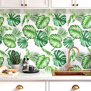 WESTICK Tropical Wallpaper Peel and Stick Modern Green Leaf Wallpapers Bathroom Waterproof Botanical Wall Paper Jungle Wallpaper Tropical Green Contact Paper for Cabinets Removable Vinyl 17.7" x 118"