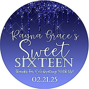 Royal Blue Sweet 16 Birthday Party Stickers Or Favor Tags
