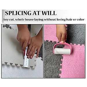 20 Pcs 12x12in Interlocking Foam Plush Play Puzzle Carpet Washable Soft Fluffy Square Foam Floor Tiles Mat,Four Seasons Anti-Slip Split Joint Play Area Protective Rugs(Color:Gray + White)