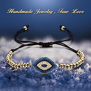 CIUNOFOR 14K Gold Filled Evil Eye Chain Bracelet, Adjustable White Bracelet for Women