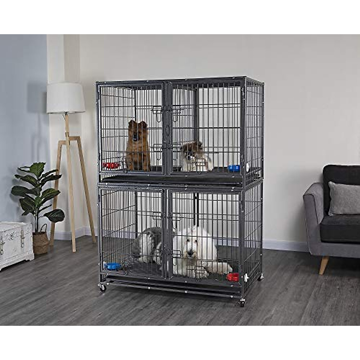 Go Pet Club 44" Heavy Duty Stackable Cat Dog Pet Metal Crate Kennels Outdoor and Indoor with Divider and Water Bowls, Large