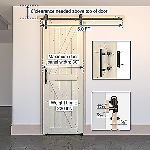 GOLDENPOLEY 30in x 84in Sliding Barn Door with 5 FT Barn Door Hardware Kit, DIY Unfinished K-Frame-Installation Required-Includes Barn Door Slabs,Wood, Barn Door Hardware, Handle, and Floor Guides