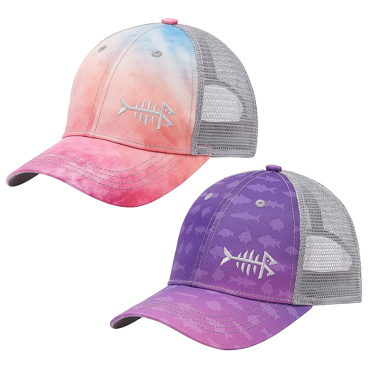 BASSDASH 2 Pack Altimate Fishing Hunting Hat Mesh Back for Men Women Adjustable Baseball Trucker Cap Camo Blaze Orange