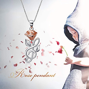 LUHE Rose Necklace Gifts Sterling Silver Roses Flower Music Note Infinity Pendant Necklace Anniversary Birthday Gifts for Women Teens Girls Her Girlfriend Wife Gifts