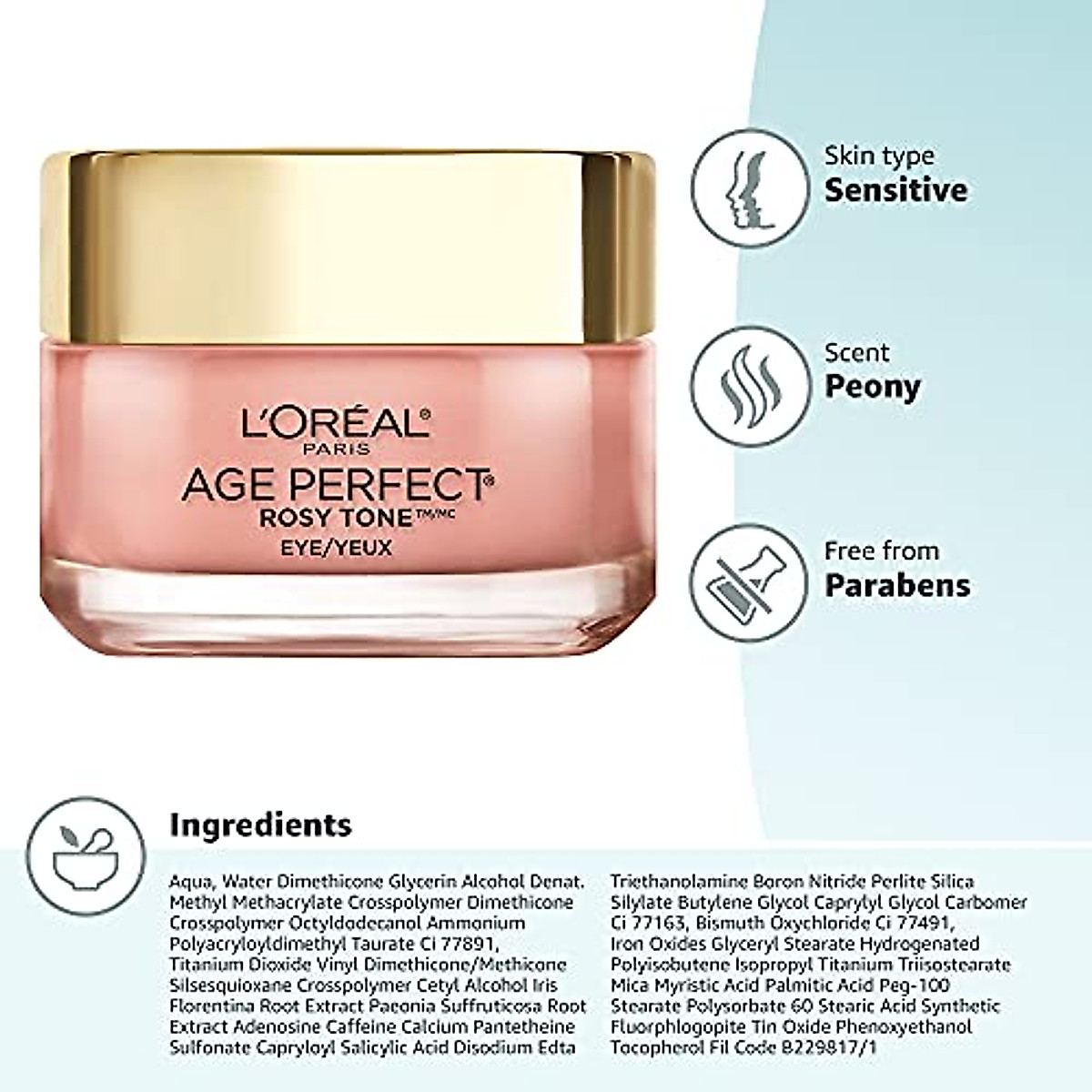 L'Oreal Paris Age Perfect Rosy Tone Anti-Aging Eye Cream, For Dark Circles & Wrinkles .5 oz