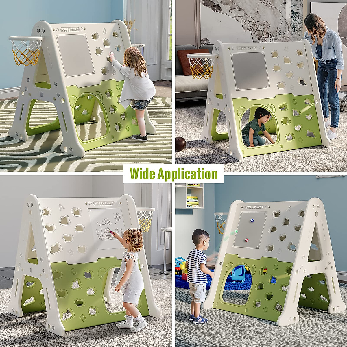 Babeelovly Climbing Toys for Toddlers, Triangle Climbing Indoor Outdoor Play Ground with Art Easel and Basketball Hoop, 5 in 1 Indoor Play Gym for Boys Girls Gift Present