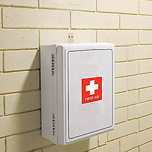 First Aid Sticker, First Aid Decal, Emergency 4 x 4 Inches, First Aid Sticker for Box, Emergency First Aid Kit Signs Stickers, Water Resistance, First Aid Sign, Indoor & Outdoor (4-PK)