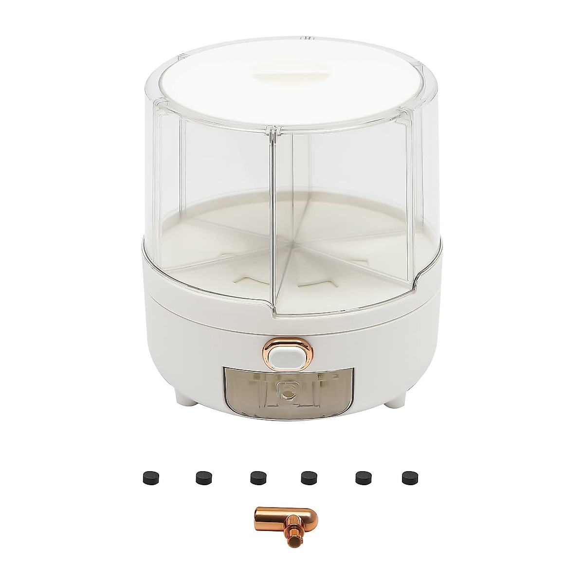 BANLICALI 6 Grid Rice Dispenser, 360° Rotating Dry Rice Dispenser PET PP Kitchen Grain Storage Container with Anti-slip Pads for Store Rice and Beans White+Clear (medium)