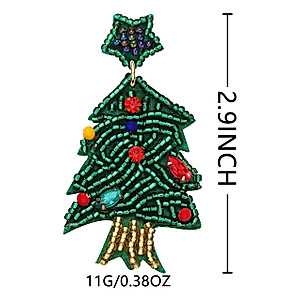 Christmas Earrings for Women Beaded Rhinestone Christmas Tree Dangle Earrings Xmas Santa Holiday Gifts for Women Red Tree