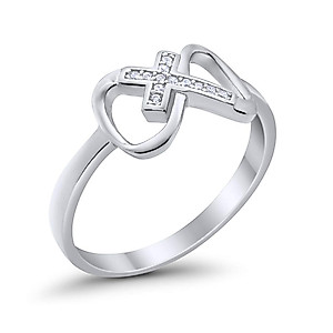 Blue Apple Co. Cross Infinity Ring Round Simulated Cubic Zirconia 925 Sterling Silver, Size - 5