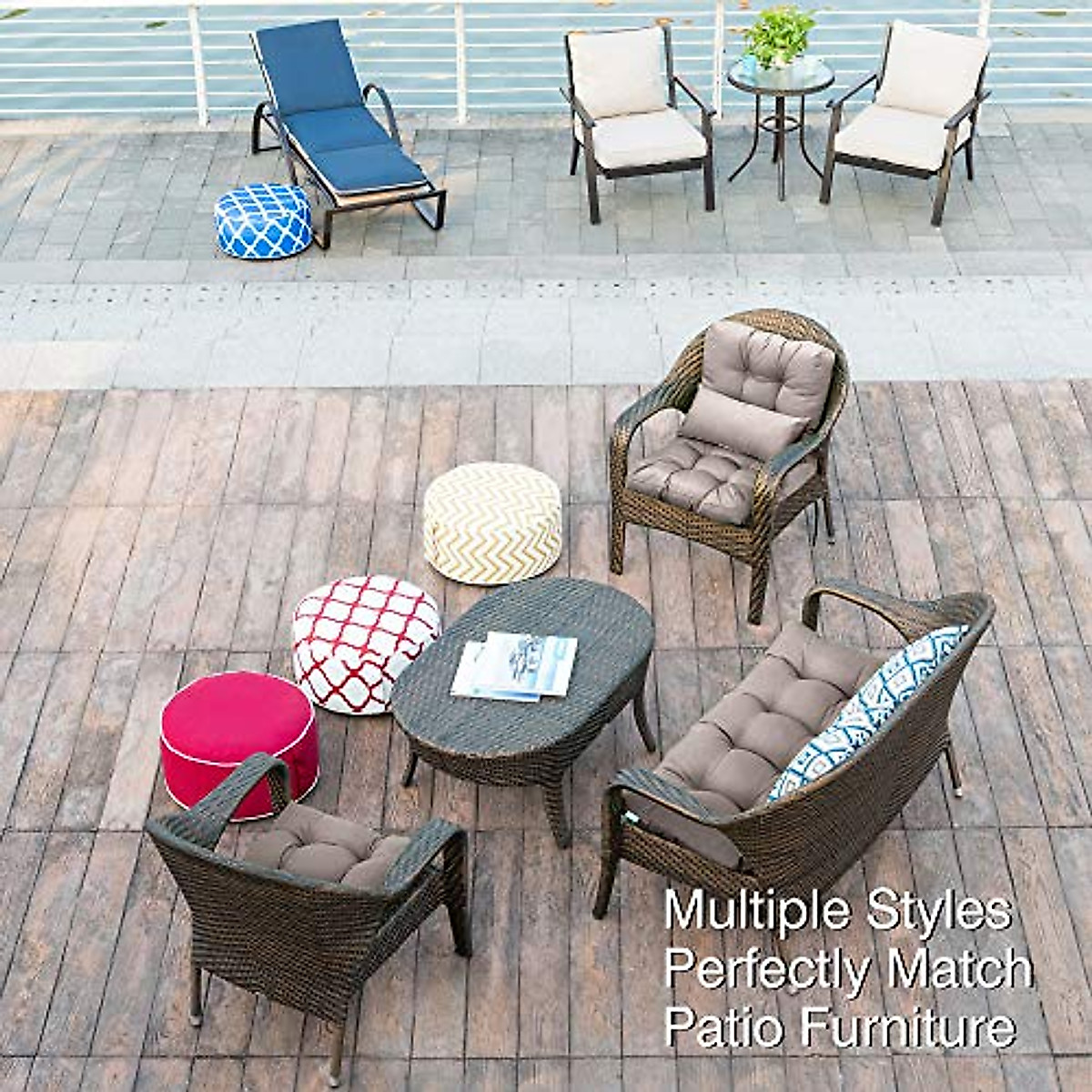 QILLOWAY Outdoor Seat/Back Chair Cushion Tufted Pillow, Spring/Summer Seasonal All Weather Replacement Cushions. (TAN/Grey)