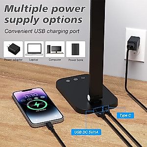 Bright Led Desk Lamp for College Dorm - Foldable Study Desk Light for Home Office, Modern Dorm Study Desk Lamps, 5 Light Mode Dimmable Brightness Eye-Caring Craft Task Lamp Reading Desktop Lamp,Black