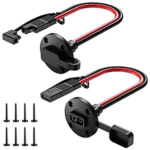 Bateria Power SAE Connector Power Socket Sidewall Port, 10AWG Cable Weatherproof Cable Quick Connect Panel Mount Universal Flush Mount Adapter for Solar Generator Battery Charger (2 Pack)
