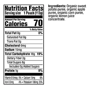 Plum Organics | Stage 2 | Organic Baby Food Meals [6+ Months] | Sweet Potato, Apple & Corn | 4 Ounce Pouch (Pack Of 6) Packaging May Vary