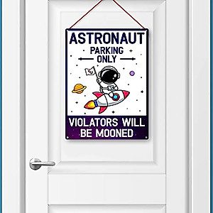 Astronaut Parking Sign, Space Themed Bedroom Decor For Boys Room, Outter Space Room Decor Gifts for Boys Kids Themed Bedroom Room Wall Decorations Industrial Grade Aluminum, Easy Mounting, Rust-Free/Fade Resistance, Indoor/Outdoor