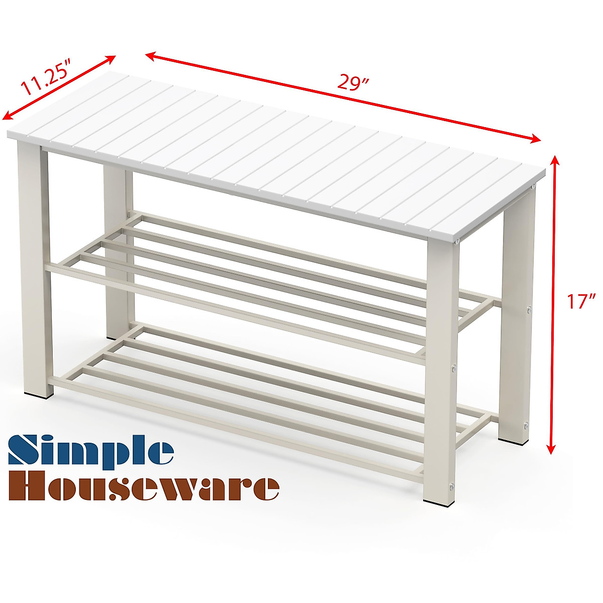 Simple Houseware Wood Top Shoe Storage Bench for Entryway, White