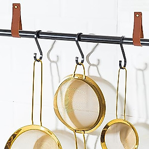 simarro 4Pcs PU Leather Hook Lanyard, Wall Hanging Straps Hanger Wall Mounted Hooks Towel Hook Curtain Rod Holder for Bathroom Kitchen Bedroom Boho Style Decor (Brown)