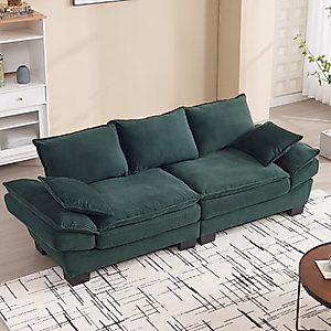 GNIXUU Cloud Loveseat Sofa Couch, Comfy Corduroy 3 Seat Sofa with Deep Seat & Wider Armrest，88.6” Upholstered Modern Sailboat Couches for Living Room, Apartment, Office, Small Space, Green