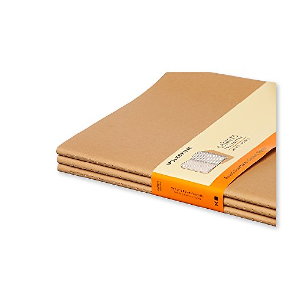 Moleskine Cahier Journal, Soft Cover, XL (7.5" x 9.5") Ruled/Lined, Kraft Brown, 120 Pages (Set of 3)