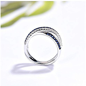 KnBoB Women Cross x Shape Hollow Round Shape 0.3ct Sapphire Ring 18K White Gold Promise Wedding Engagement Bridal Anniversary Ring Size 9