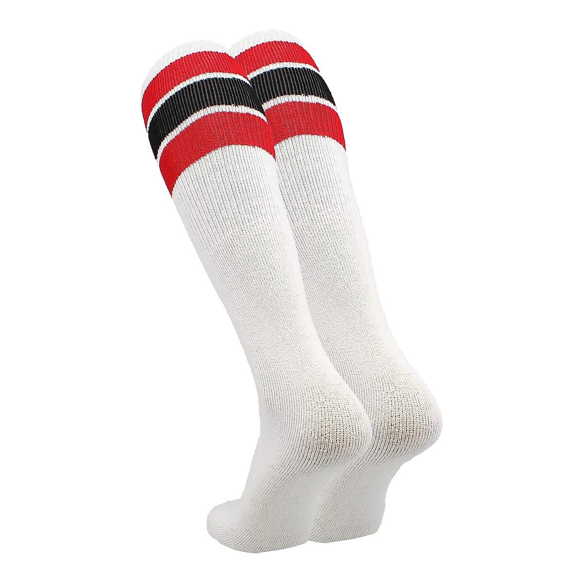 TCK Retro 3 Stripe Tube Socks (Red/Black, Large)