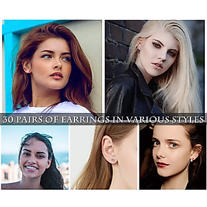 Stud Earrings Set Crystal Pearl Round Circle Heart Cubic Zirconia Geometric Ball Hypoallergenic Earring Set Charm Trendy Piercing Jewelry Gift for Women Girls Teens Lady,30 Pairs Earring