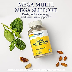 Solaray Mega Multi Mineral, Daily Mineral Complex with Calcium, Iron, Magnesium, Zinc, and More in Highly Absorbable Chelated Forms, Overall Health and Immune Support, 50 Servings, 200 Capsules